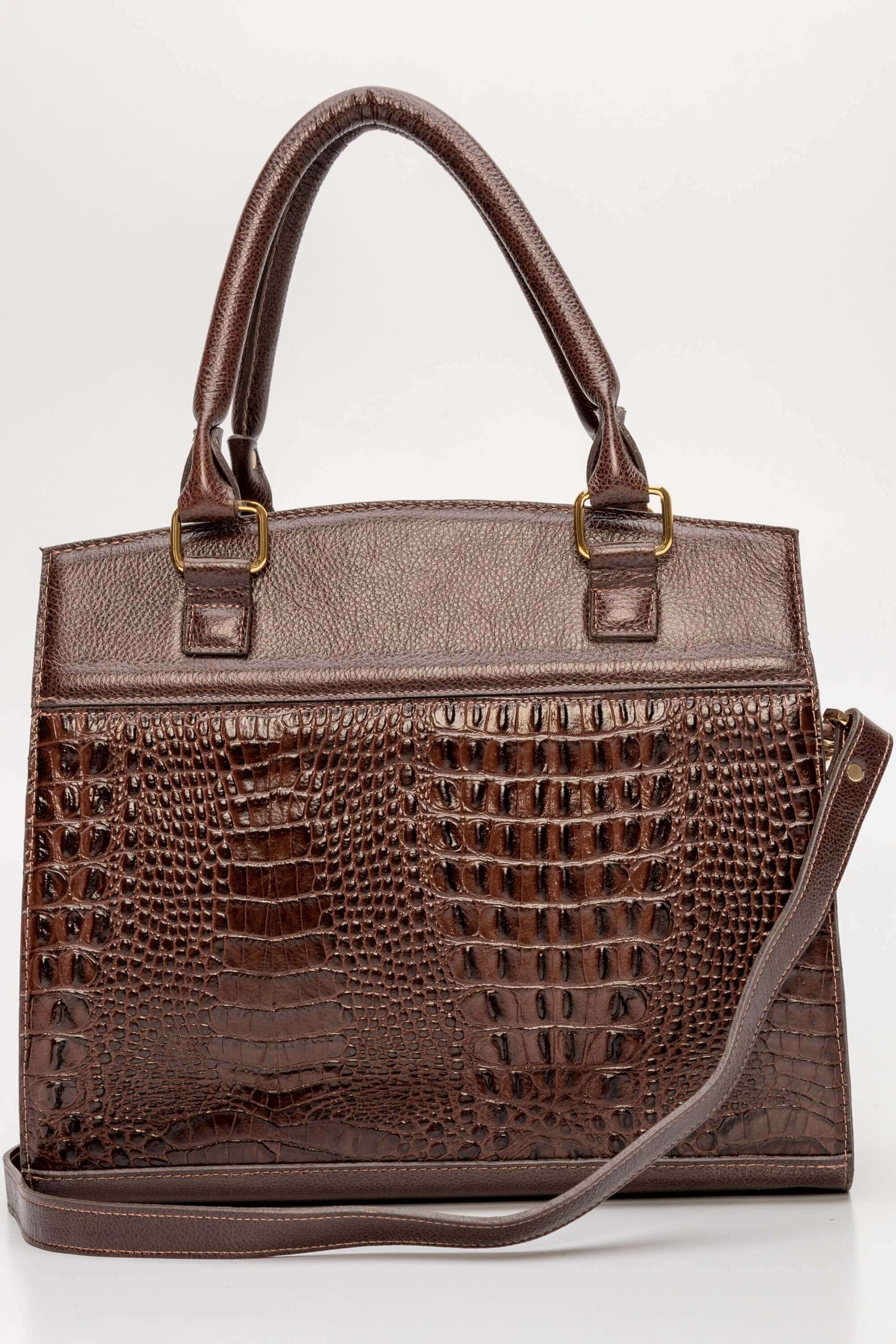 Bolsa em Couro Croco Café - Estilo e Organização em Uma Só Bolsa